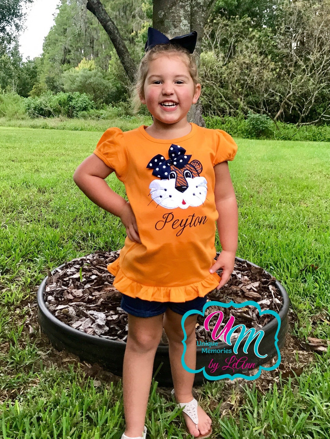 Tiger Girl W/bow Applique Ruffle Shirt Personalized W/free Name ...