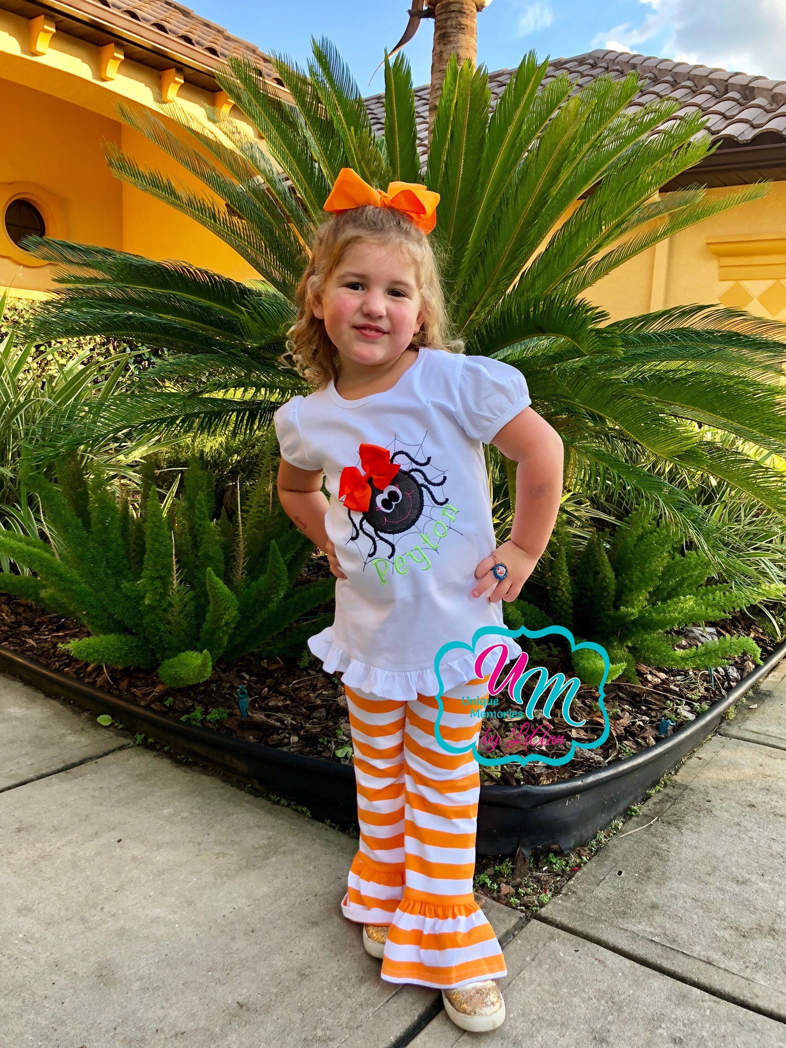 Girls Spider With Bow Pant Set Outfit Embroidered Ruffle Shirt | Etsy