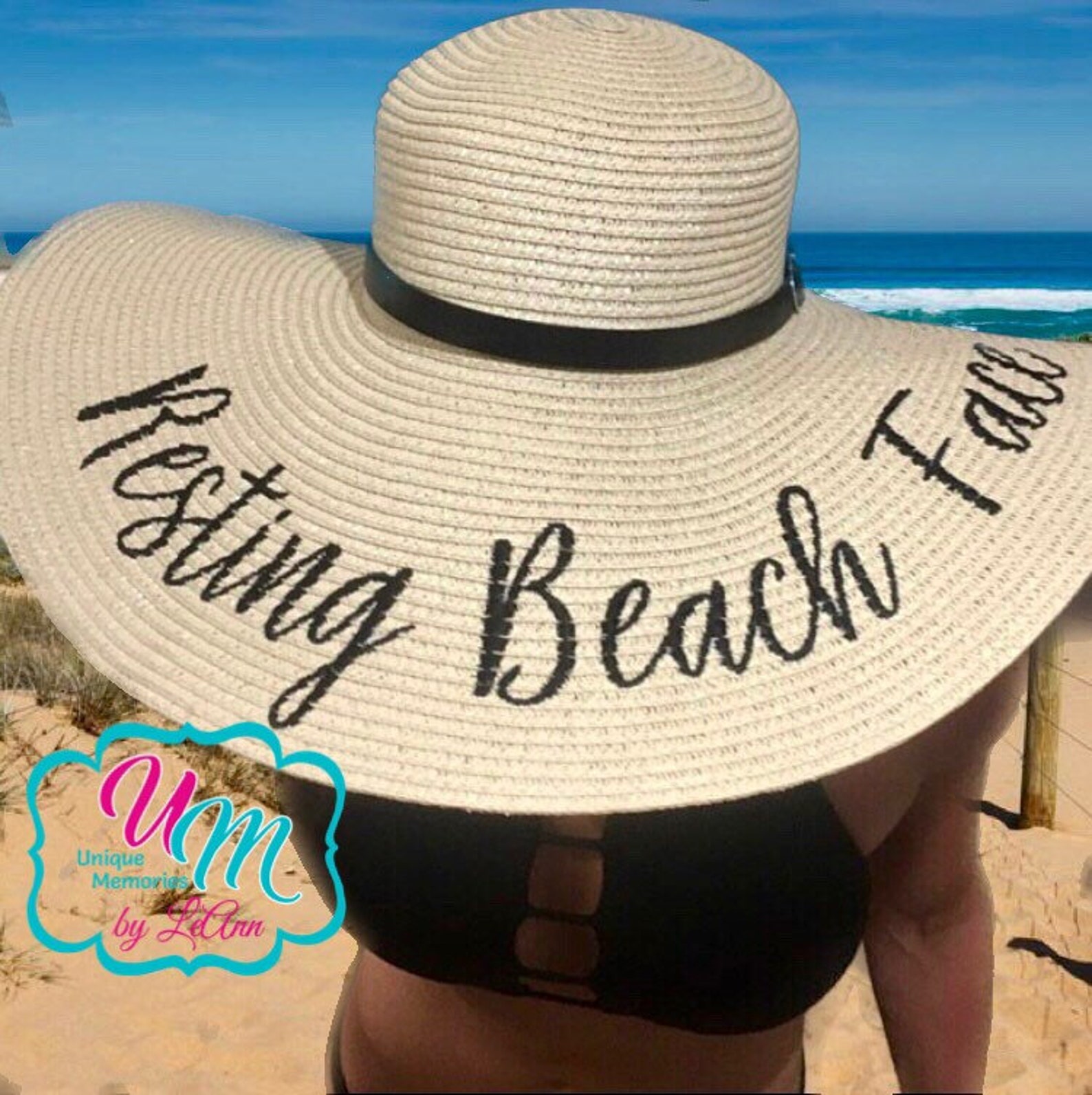 Resting Beach Face Floppy Beach Hat, Personalized Straw Hat, Sun Hat ...