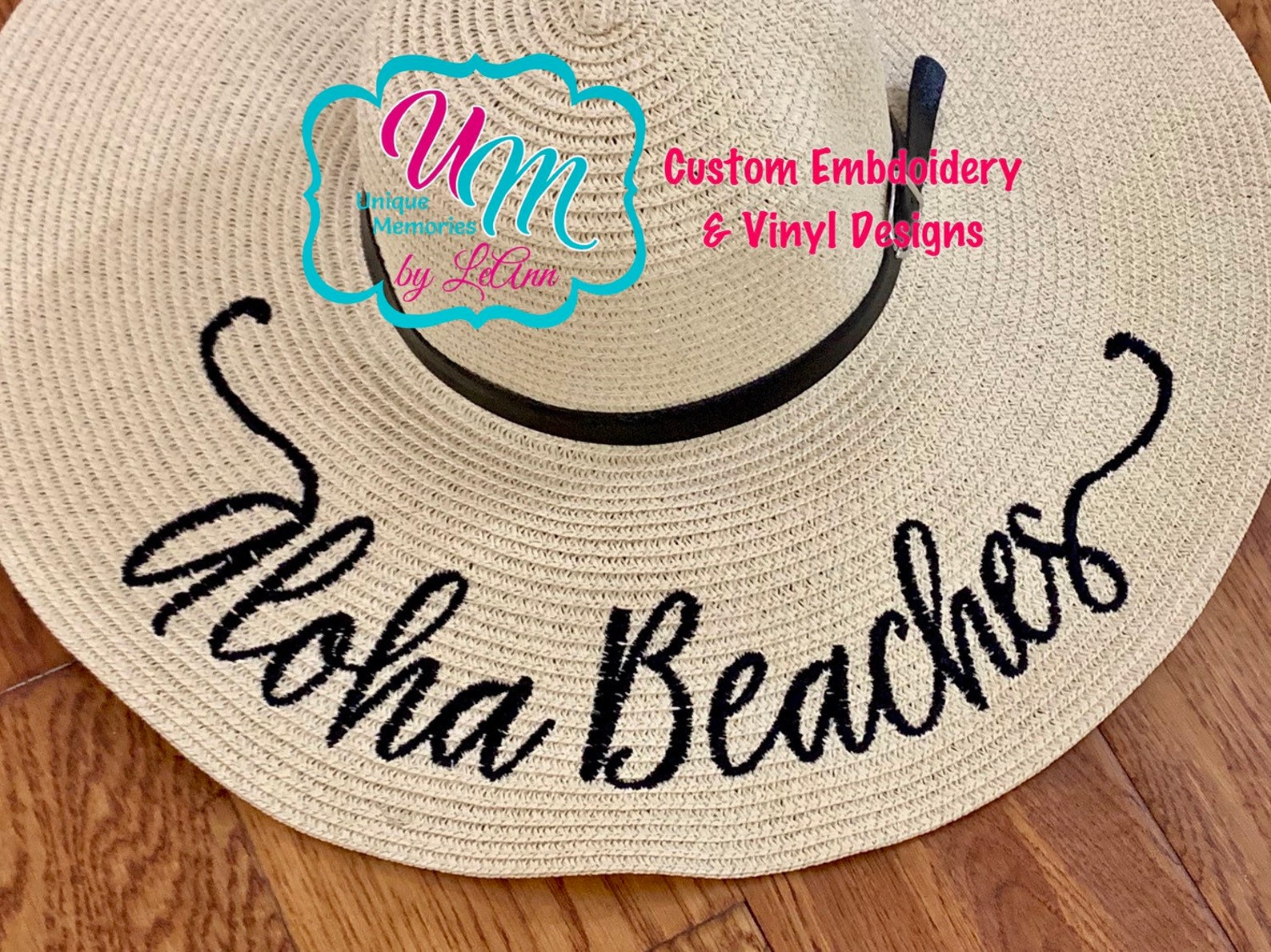 Aloha Beaches Embroidered Floppy Beach Hat Personalized Straw - Etsy
