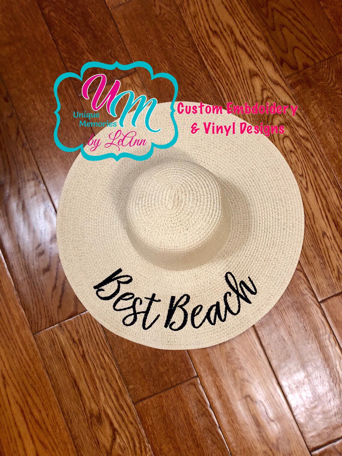 Best Beach Embroidered Floppy Beach Hat, Personalized Straw Hat, Sun ...