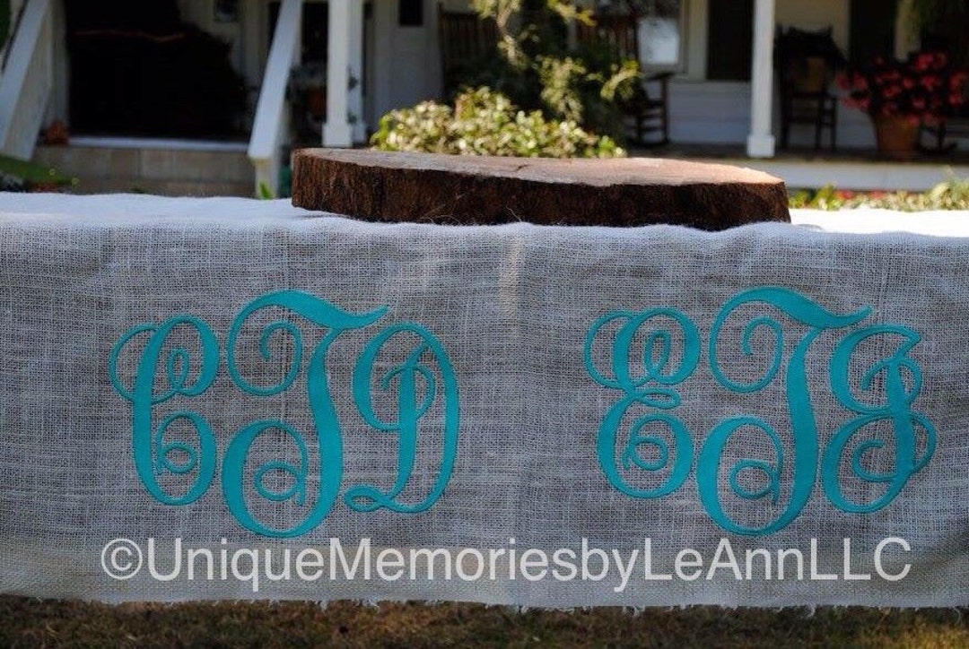 Custom HANDMADE Embroidered Monogrammed Burlap Tablecloth Great for ...