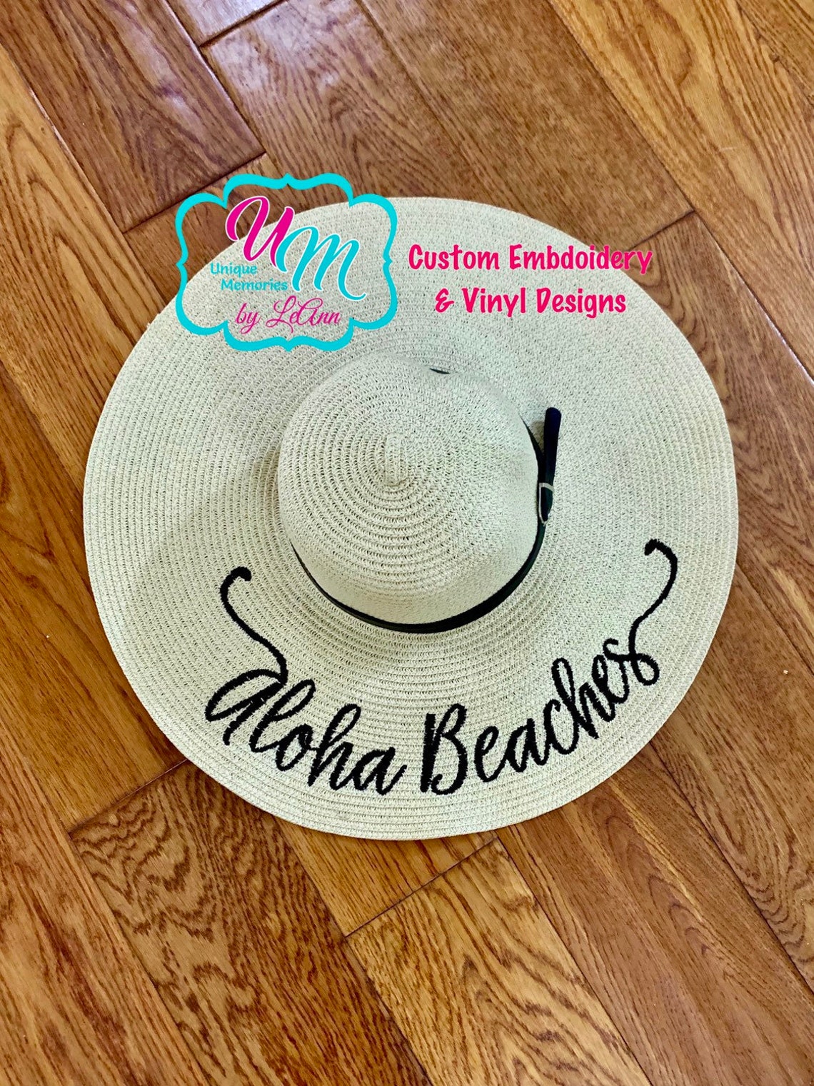 Aloha Beaches Embroidered Floppy Beach Hat Personalized Straw - Etsy