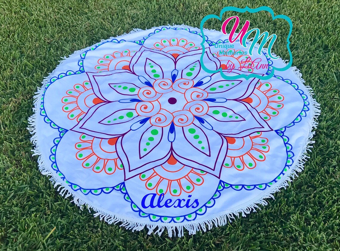 Round Beach Towel Personalized Beach Towel Monogrammed Beach | Etsy