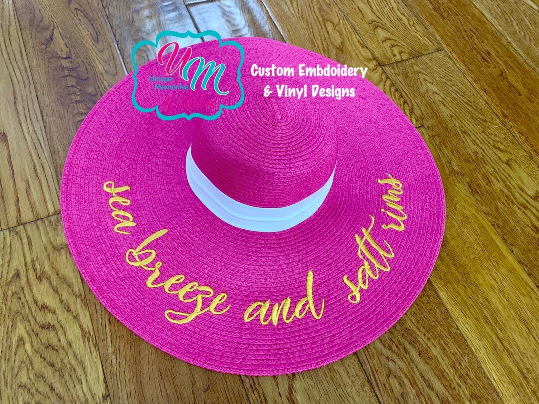 Sea Breeze and Salt Rims Floppy Beach Hat, Sun Hat, Embroidered Sun Hat ...