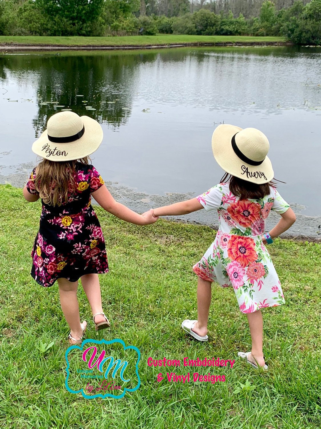 Girls/child Monogrammed Floppy Beach Hat/sun Hat/embroidered Floppy Hat ...