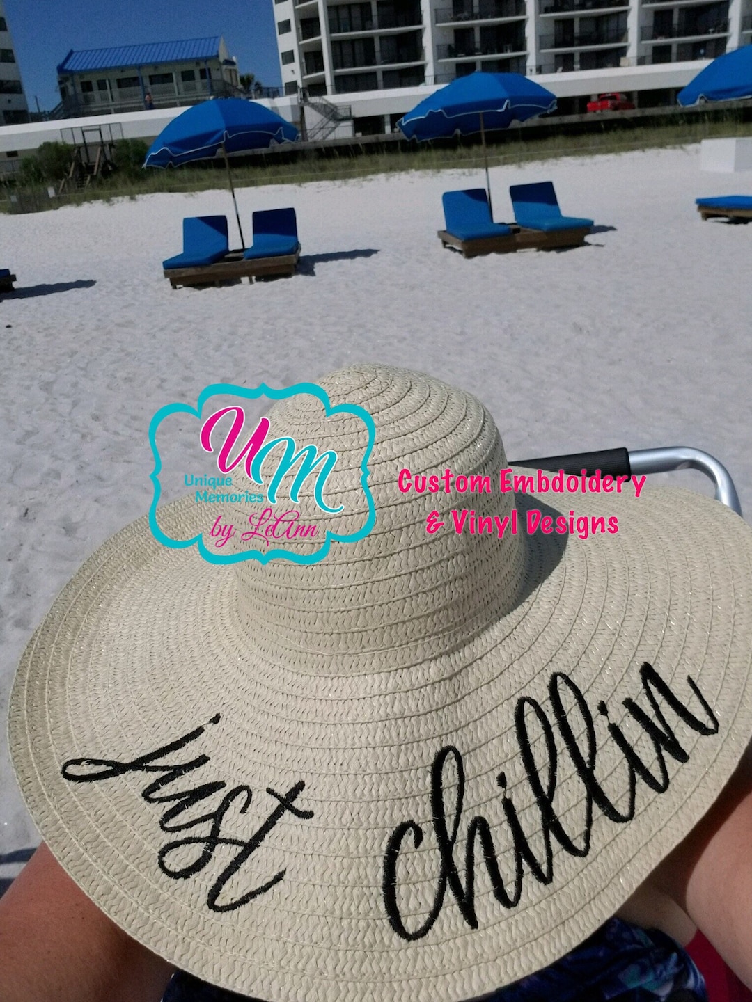 Just Chillin Floppy Beach Hat, Personalized Straw Hat, Sun Hat ...