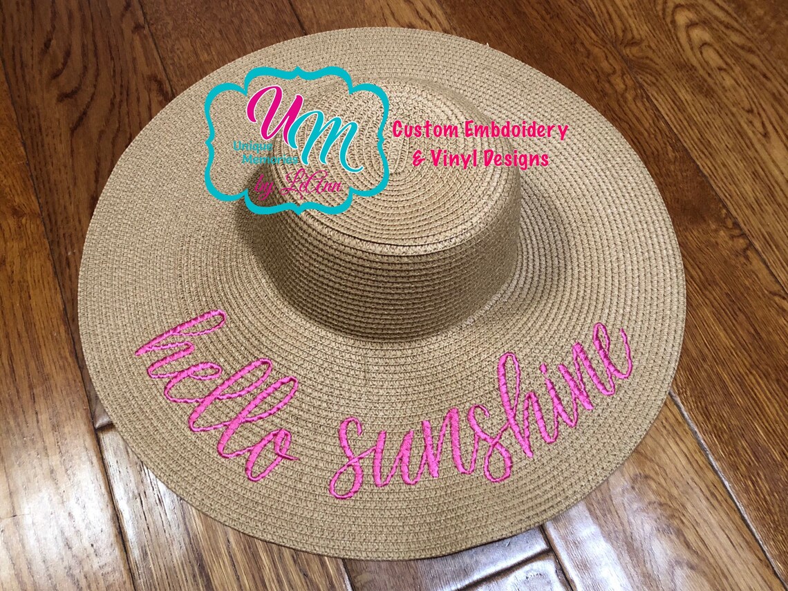 Hello Sunshine Floppy Beach Hat, Personalized Straw Hat, Sun Hat ...