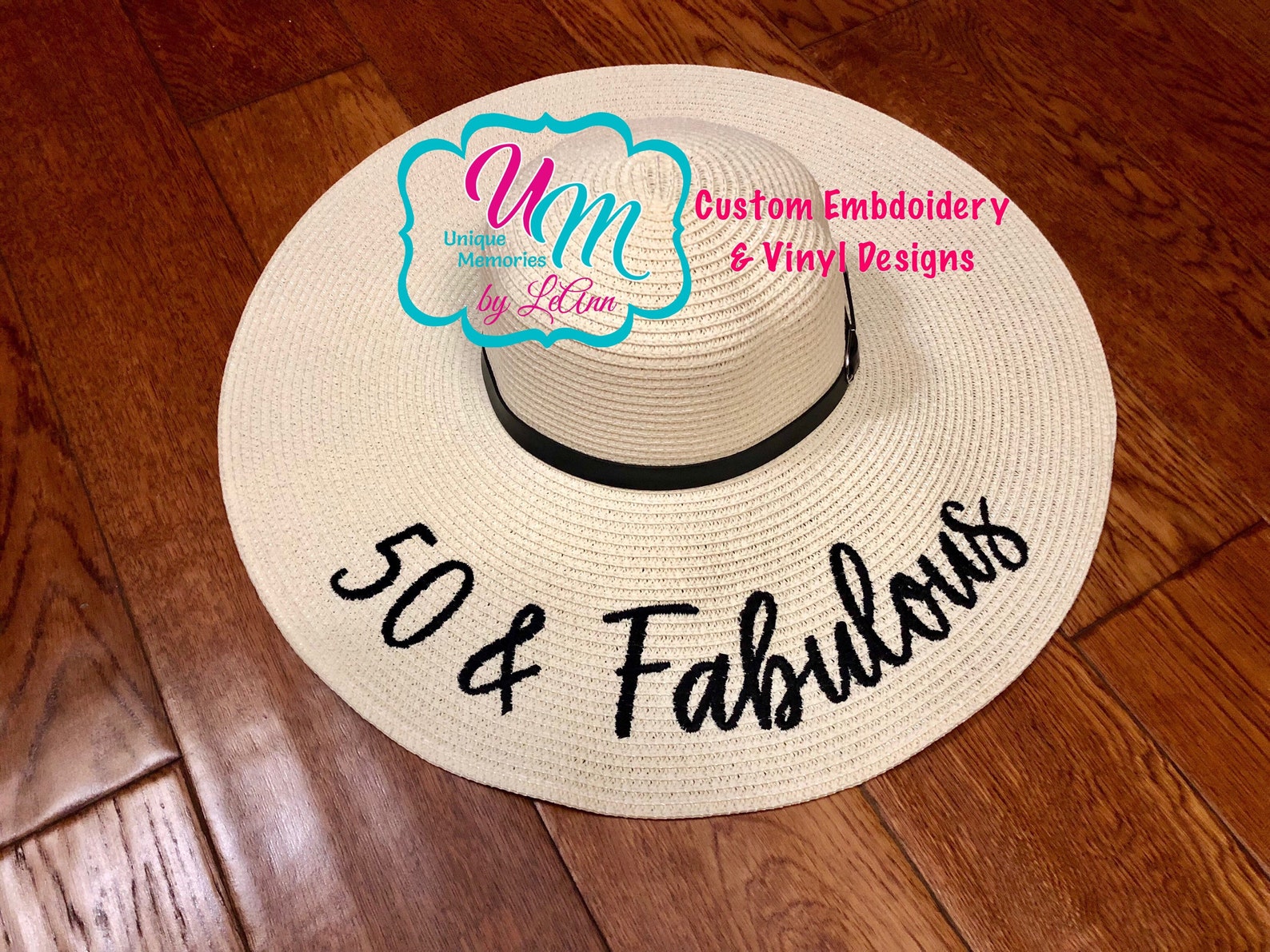 50 & Fabulous Embroidered Floppy Beach Hat Personalized Straw - Etsy