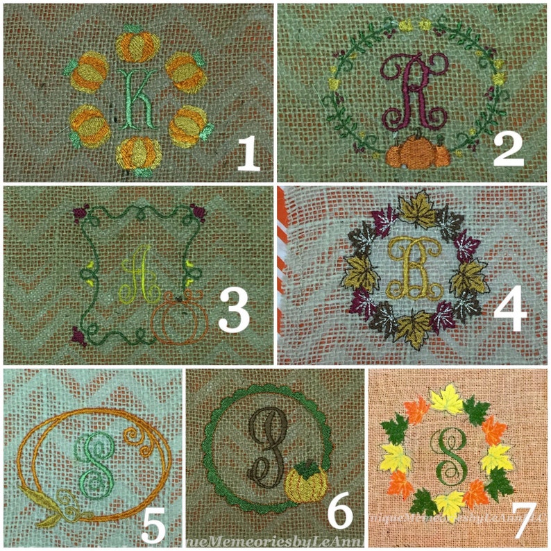 Custom HANDMADE Embroidered Fall Design Monogrammed Burlap | Etsy