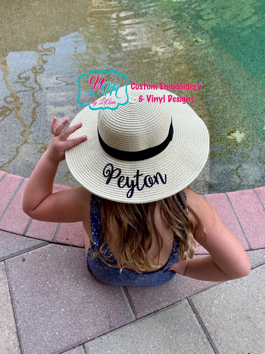 Girls/child Monogrammed Floppy Beach Hat/sun Hat/embroidered Floppy Hat ...