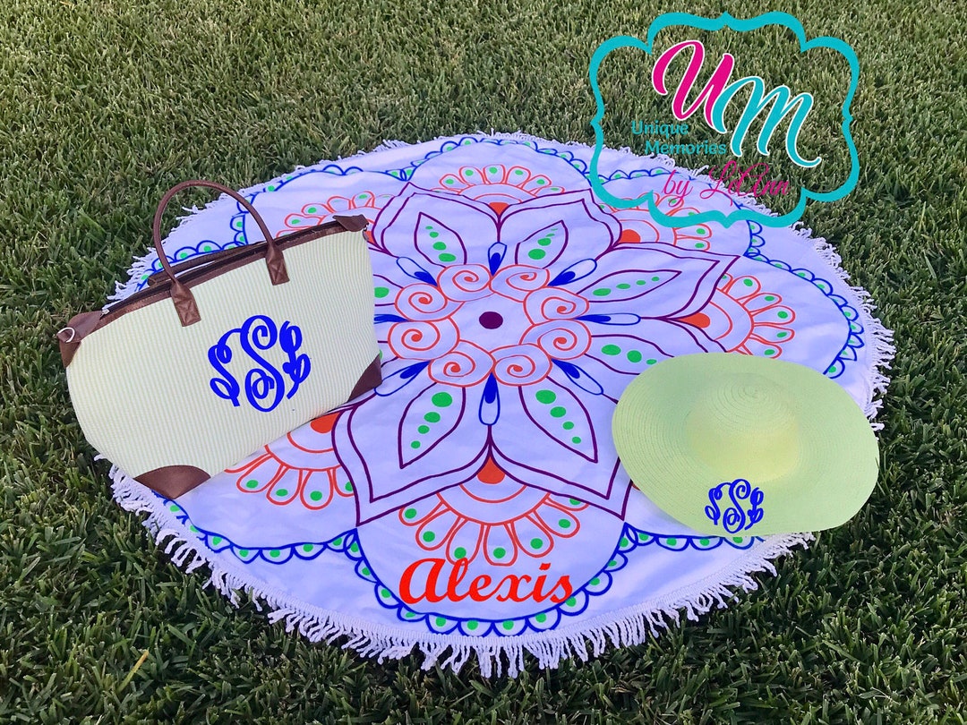 Round Beach Towel, Personalized Beach Towel, Monogrammed Beach Towel ...