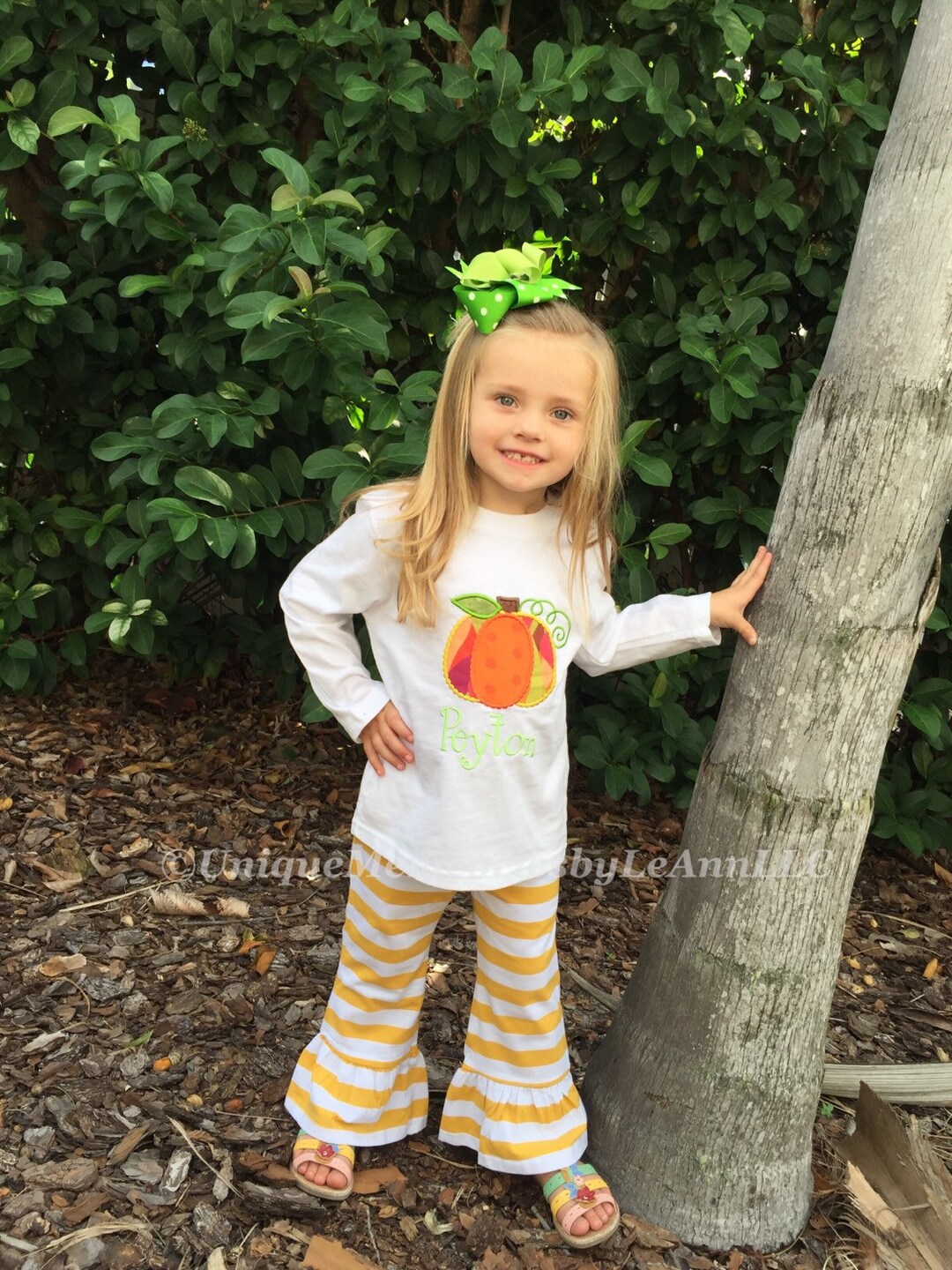 Pumpkin Outfit Embroidered Long Sleeve Shirt and Stripped Ruffle Pants ...