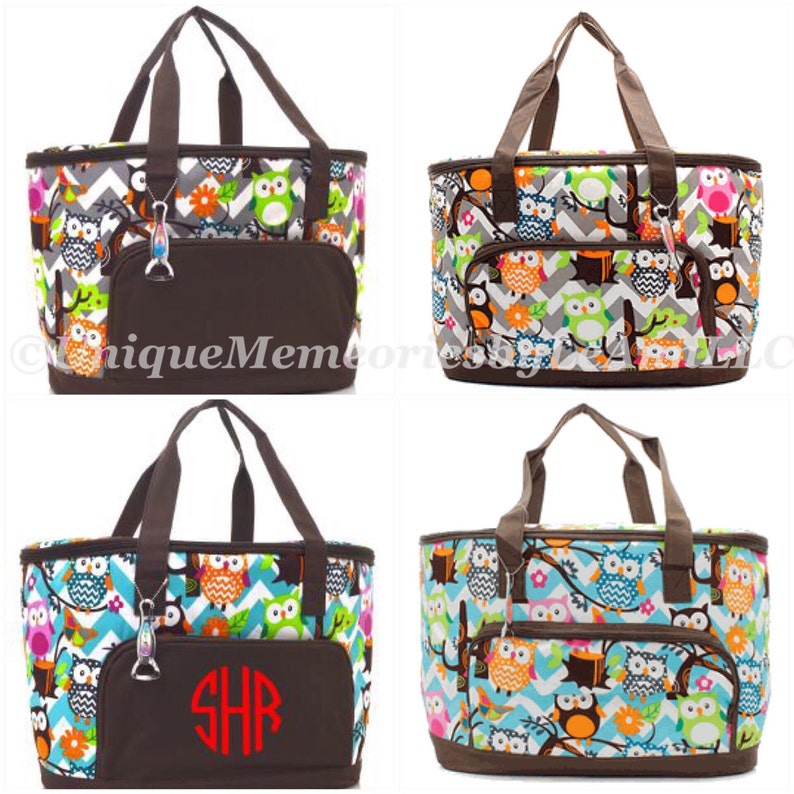 Personalized Chevron & Owl Insulated Cooler Bag 4 Color Options - FREE ...