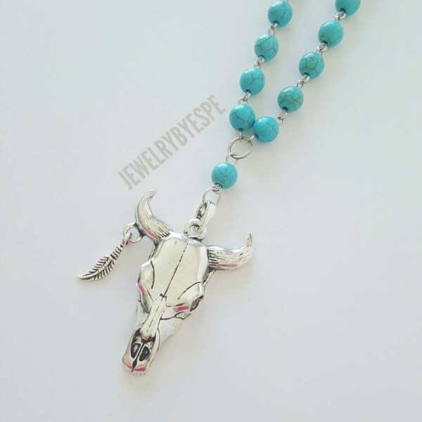 Turquoise Bull Necklace - Etsy