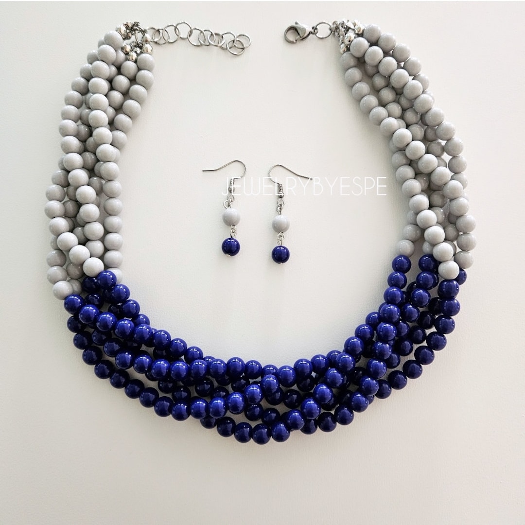Royal Blue and Grey Ombre Statement Necklace Duke Blue Multi - Etsy