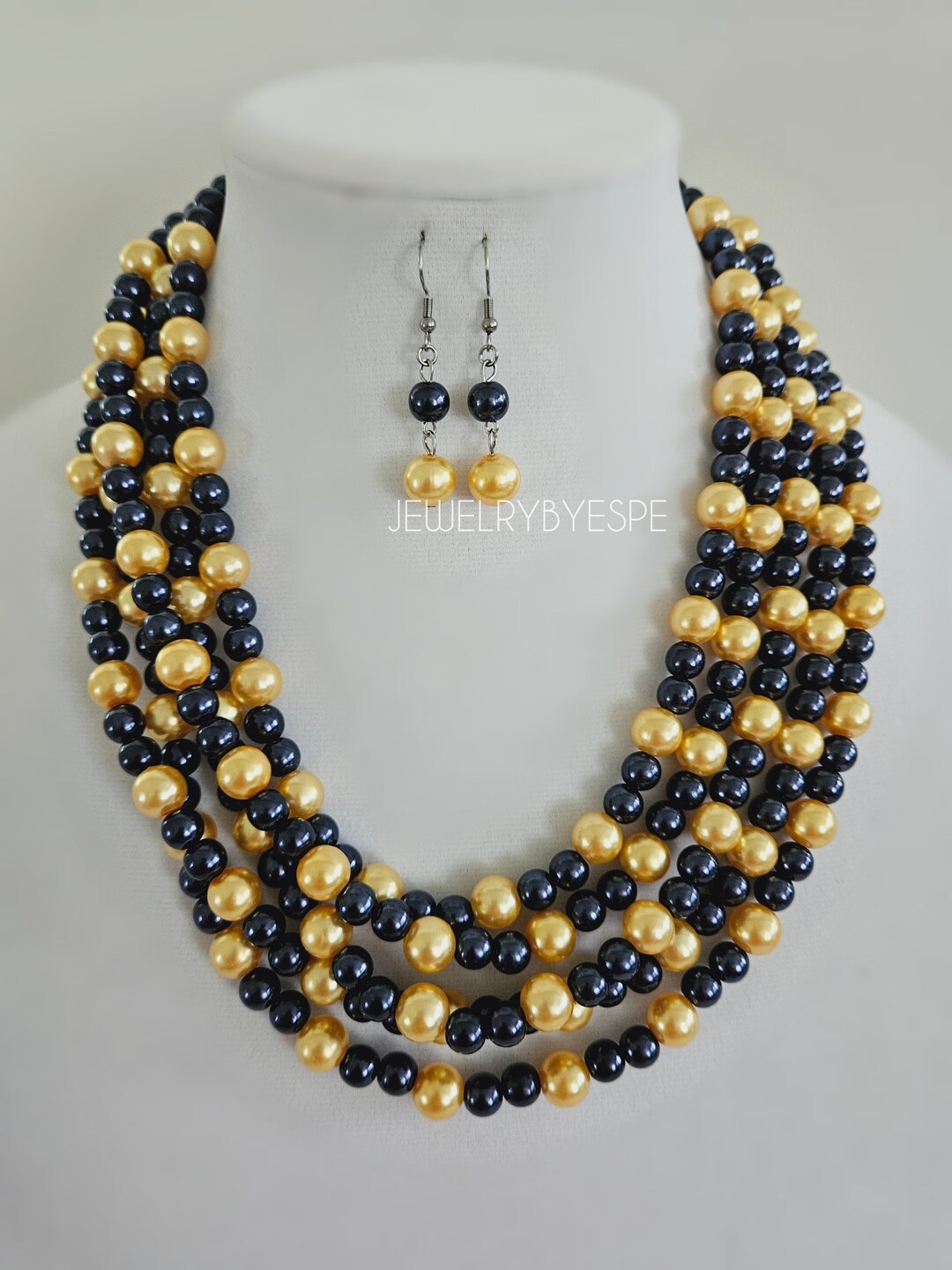 Navy Blue and Gold Pearl Necklace Set, Statement Necklaces for Women ...