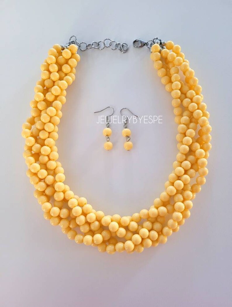 Braided Yellow Statement Necklace Set, Bib Chunky Necklace, Multi ...