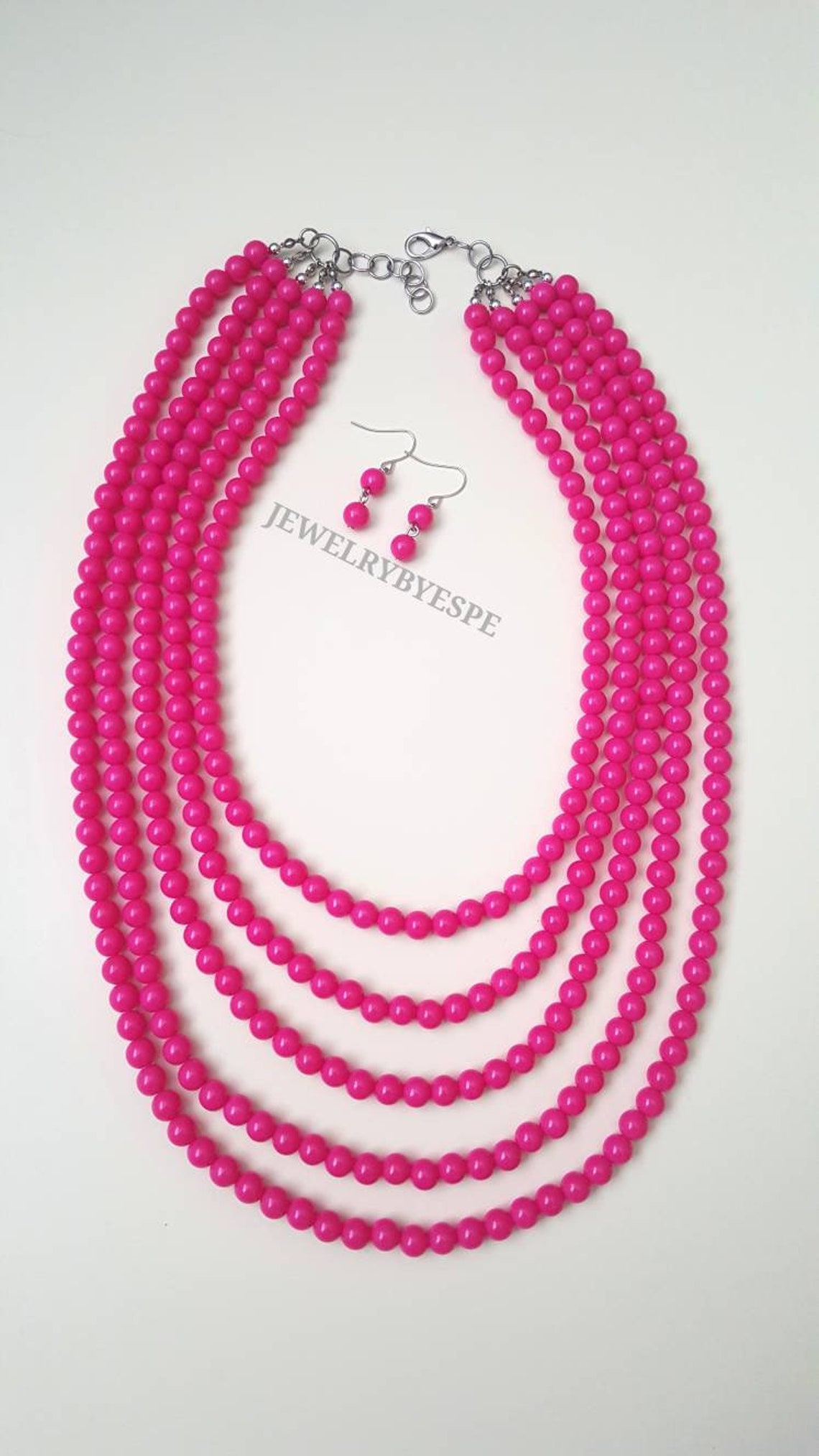Hot Pink Layered Necklace Chunky Statement Necklace Multi - Etsy