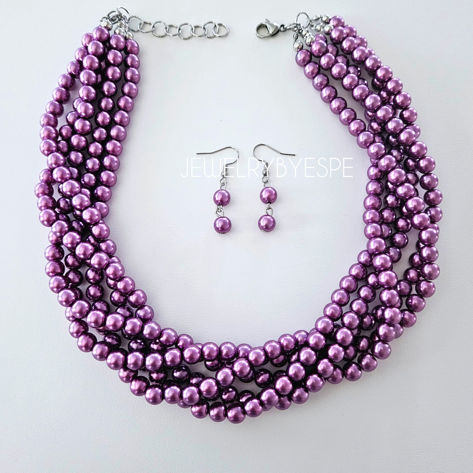 Pale Purple Chunky Pearl Necklace Set, Statement Necklaces for Women ...