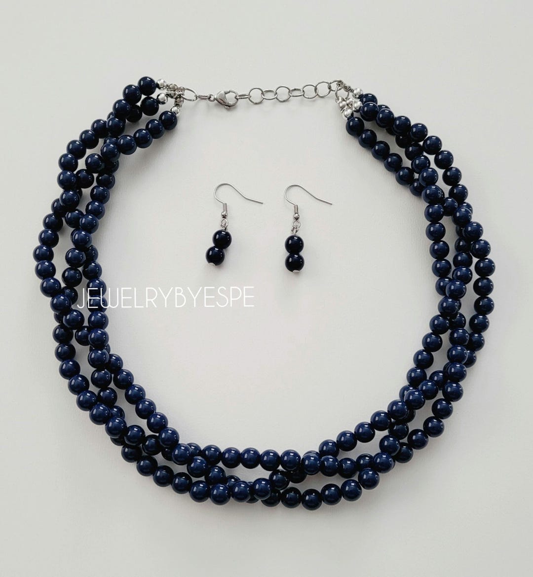 Navy Blue Braided Necklace Set, Chunky Necklace, Statement Necklace ...
