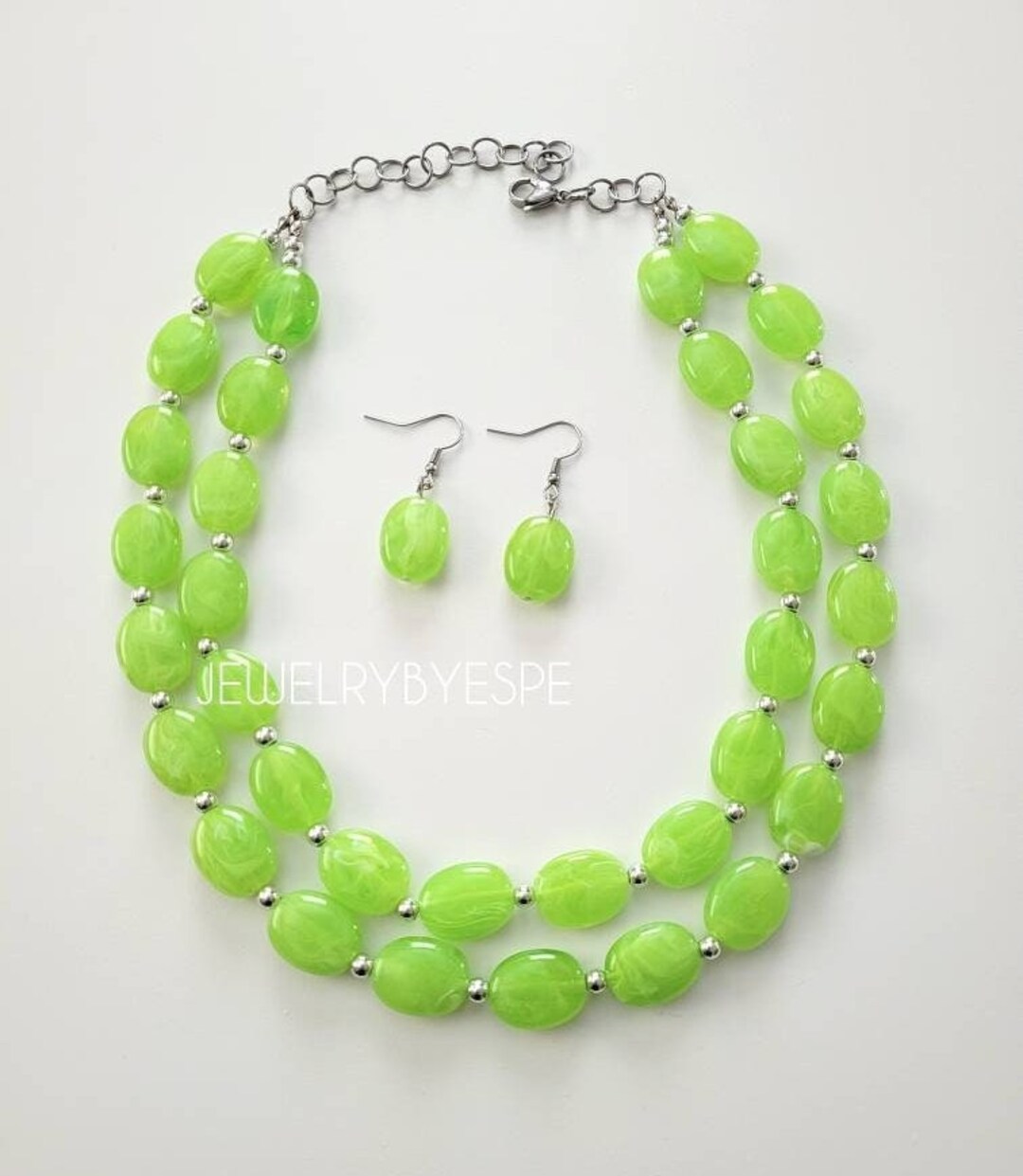 Lime Green and Silver Necklace Set, Statement Necklace, Chunky Necklace ...