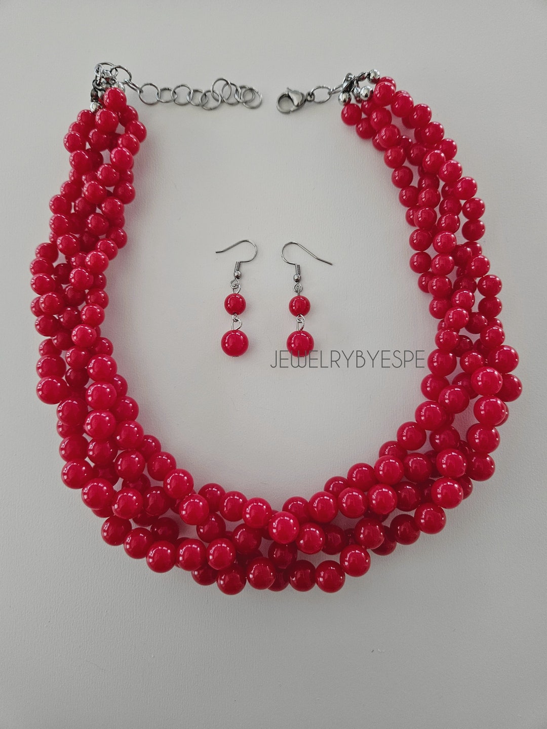 Red Braided Necklace Set, Statement Necklaces for Women, Bib Chunky ...