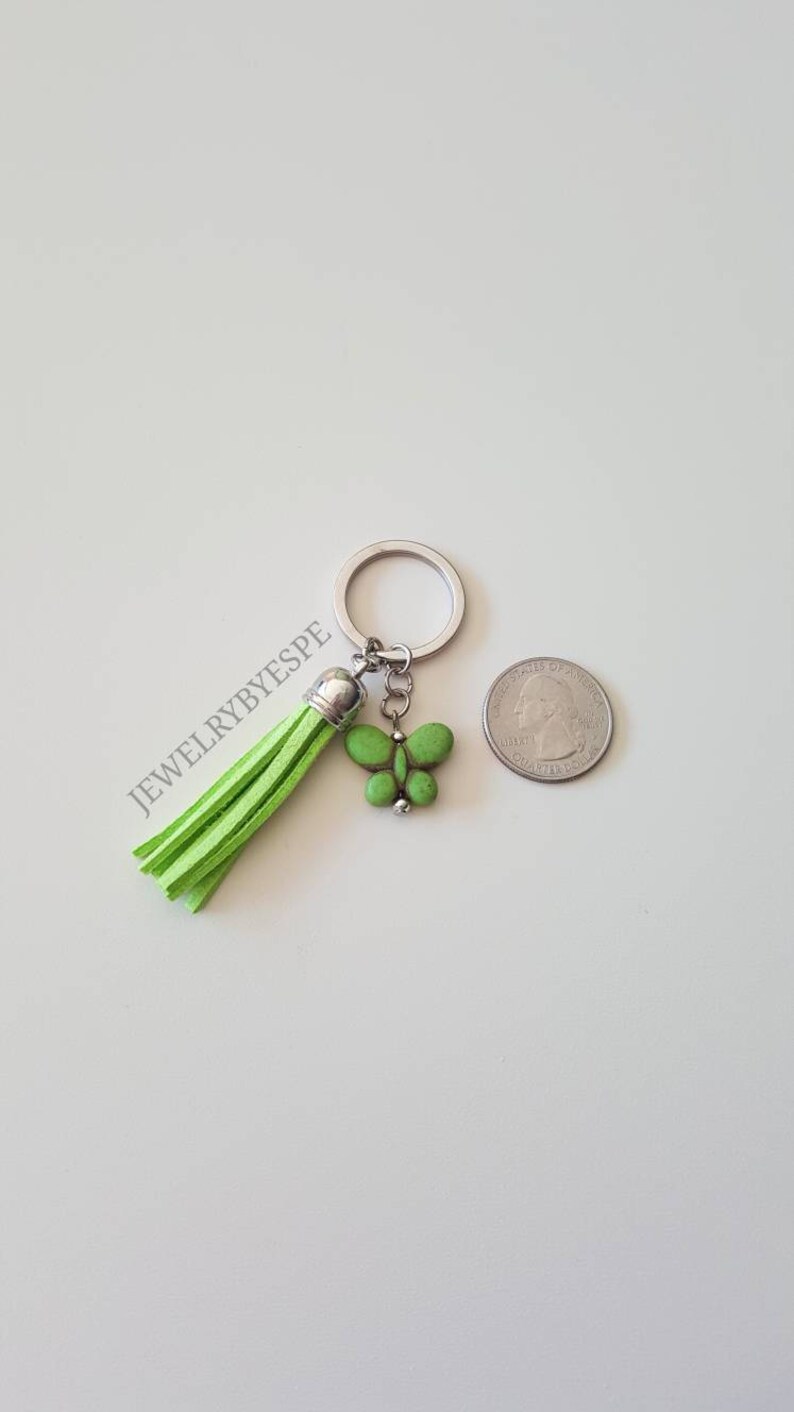 Green Tassel Keychain Butterfly keychain boho keychain cute | Etsy