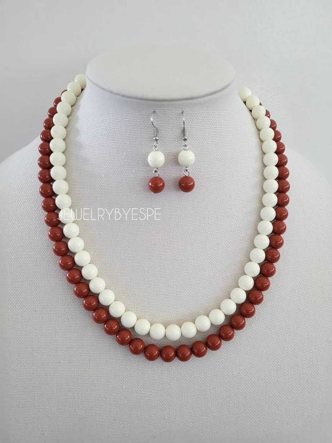 Terracotta Brown and Beige Necklace Set, Statement Necklace, Ombre ...