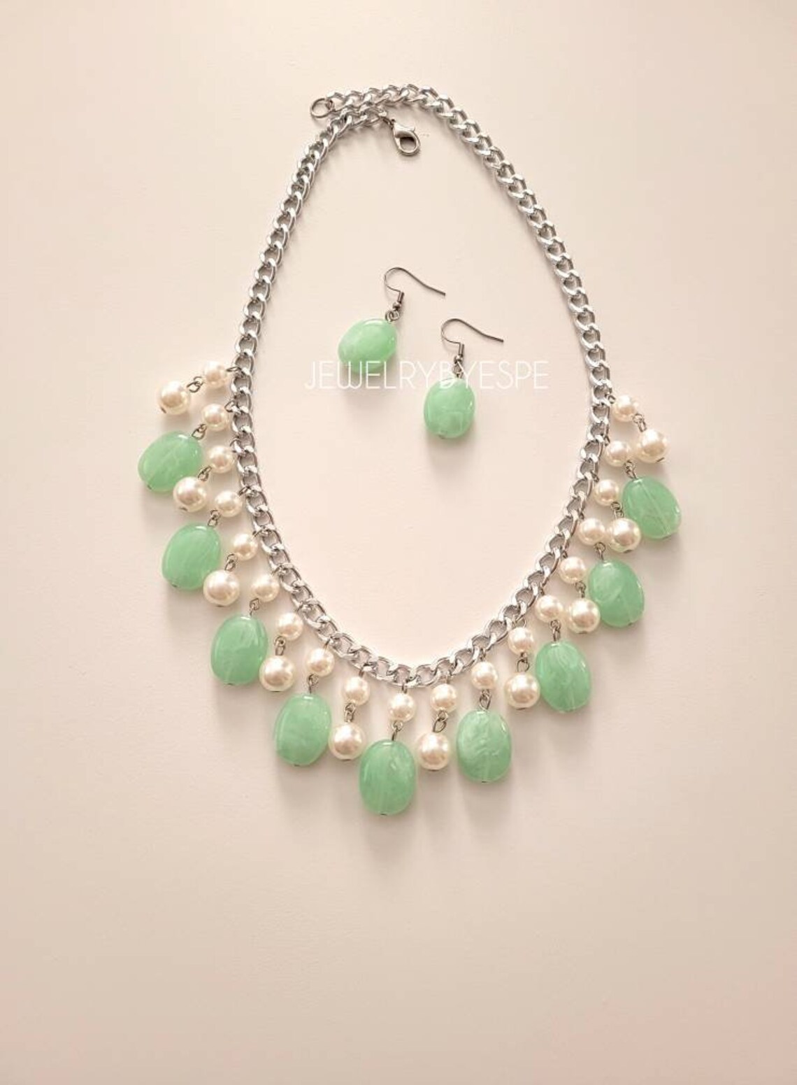 Mint Green Necklace Silver Statement Necklaces for Women - Etsy
