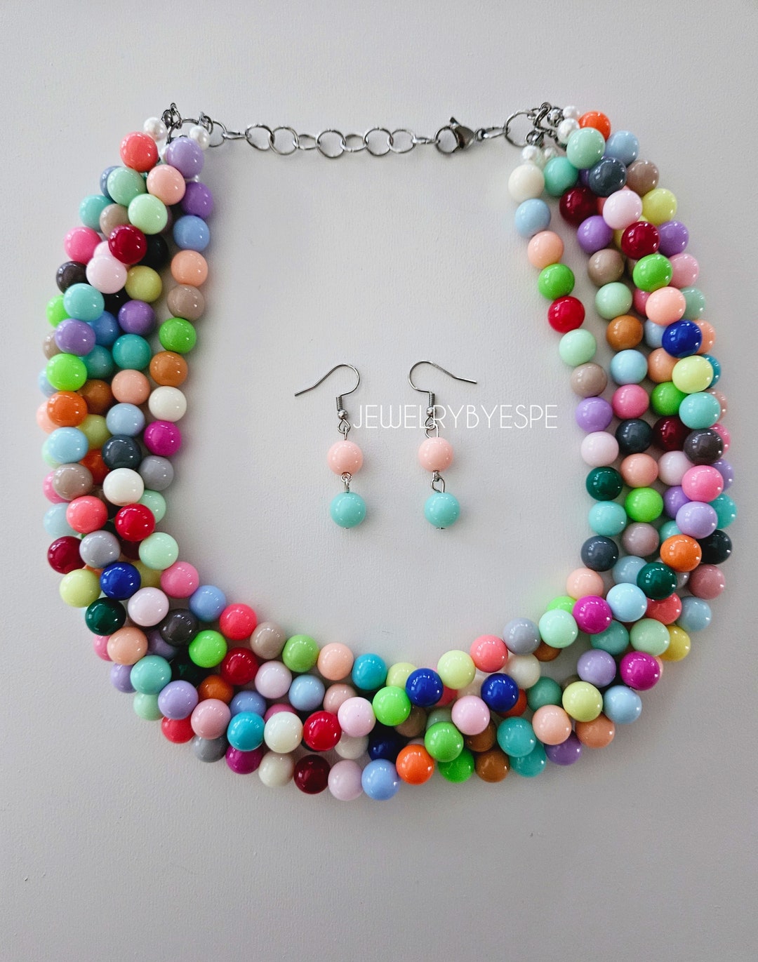 Multicolor Statement Necklace Set, Bib Chunky Necklace, Multi Strand ...