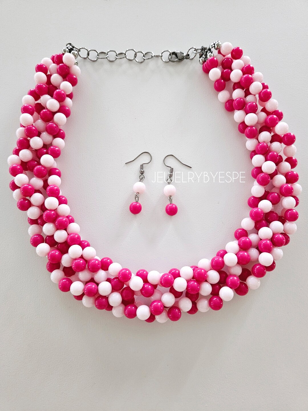 Hot Pink Blush Pink Braided Chunky Necklace Set, Statement Necklaces ...