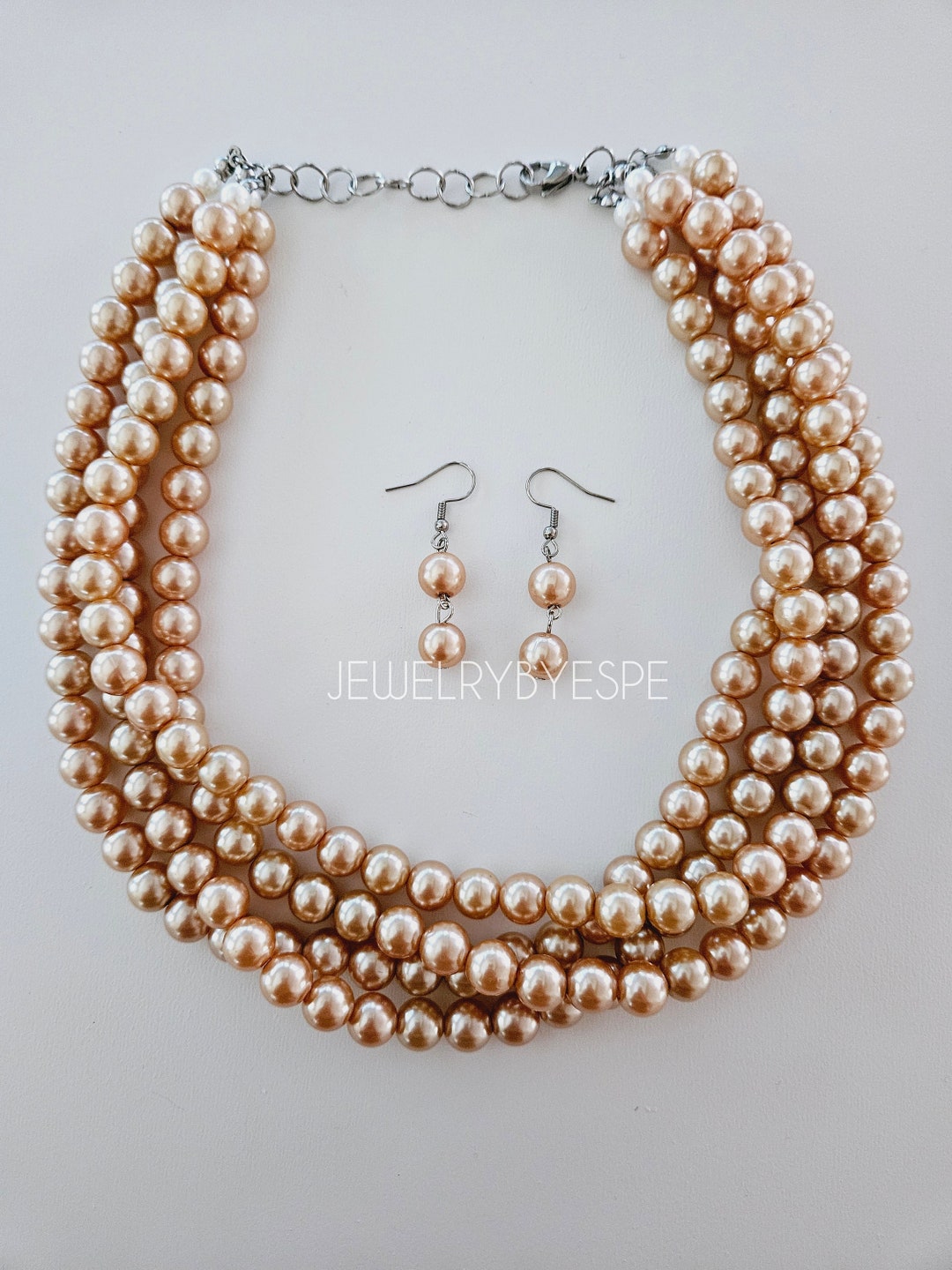 Champagne Pearl Chunky Necklace Set, Statement Necklaces for Women ...
