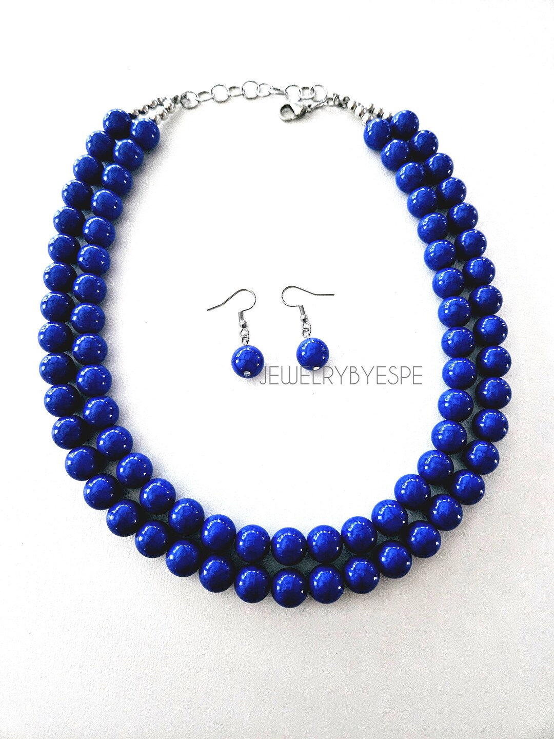 Royal Blue Necklace Set, Chunky Statement Necklace, Dark Blue Beach ...