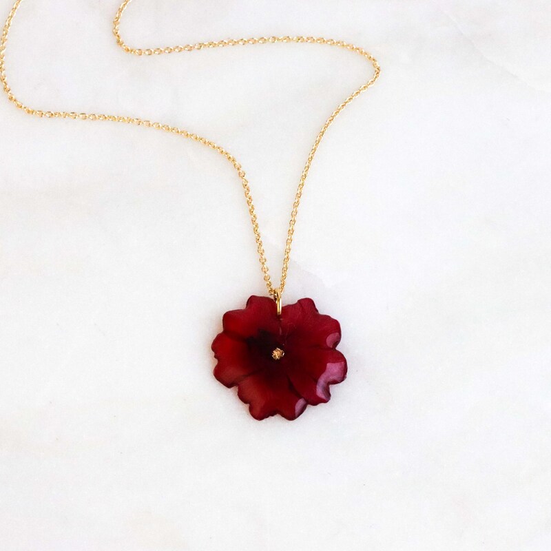 Red Flower Necklace - Etsy