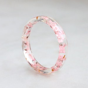 Thin Resin Ring With Pressed Light Pink Flowers and Gold - Etsy
