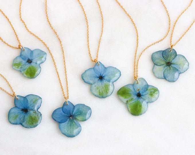 Blue HYDRANGEA Necklace, Pressed Flower Necklace, Dried Flower Necklace ...