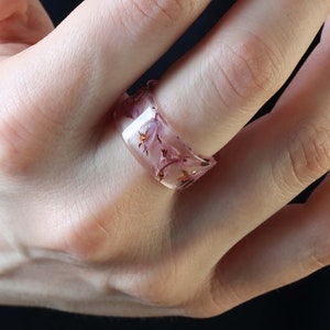Pink Resin Ring With Pressed Flowers and Gold/silver/copper Flakes ...