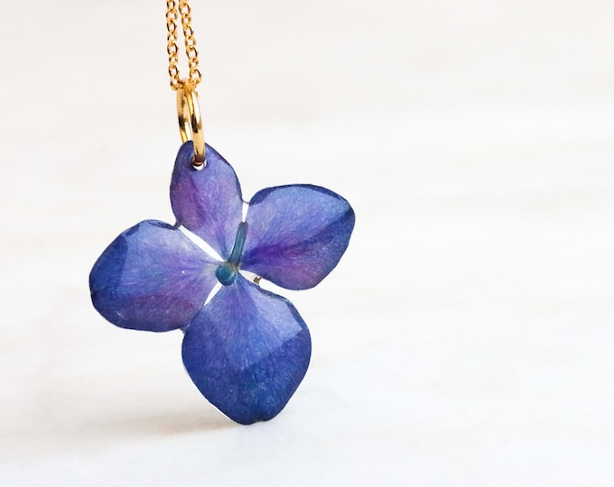 Blue HYDRANGEA Necklace, Pressed Flower Necklace, Dried Flower Necklace ...