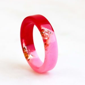 Two-sided Red Pink Ring, Resin Band, Nature Inspired Ring With Gold ...