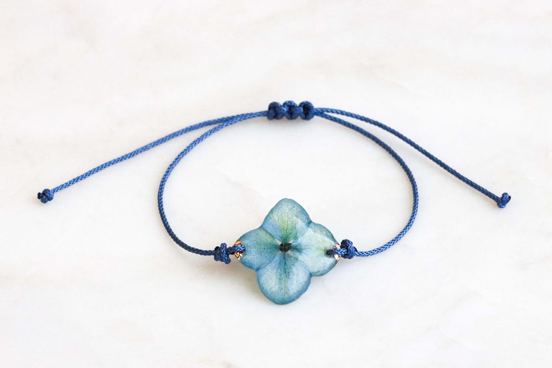 Blue Hydrangea Bracelet, Real Flower Pendant Bracelet, Adjustable ...