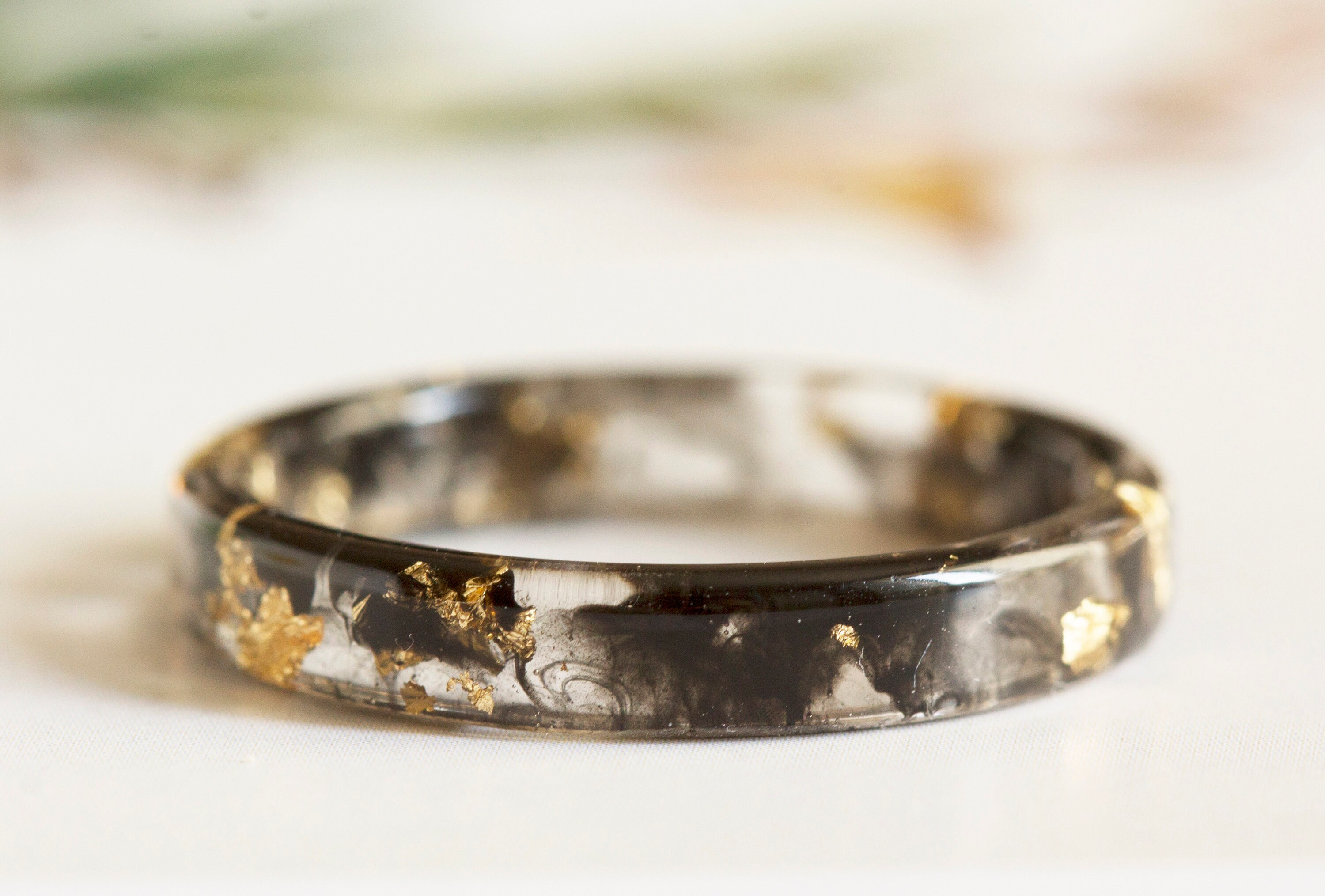 Thin Resin Ring Black Ring With Gold/silver/copper Flakes | Etsy