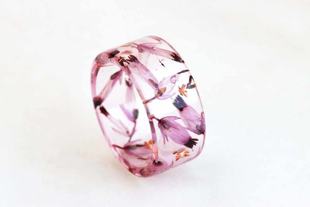 Pink Resin Ring With Pressed Flowers and Gold/silver/copper Flakes ...