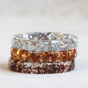 Thin Silver Ring, Resin Band With Metal Flakes, Stackable High-shine ...