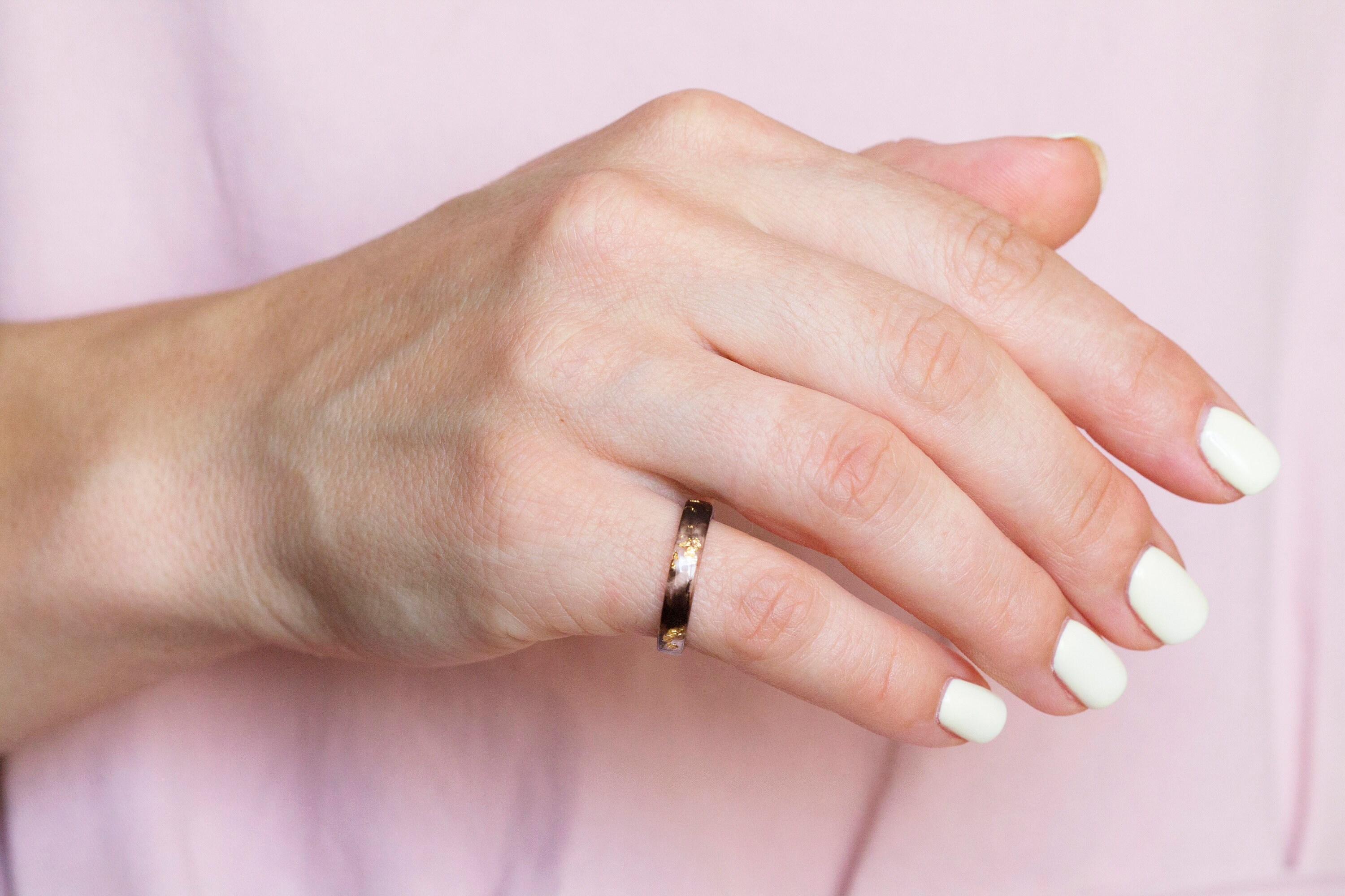 Thin Resin Ring Black Ring With Gold/silver/copper Flakes | Etsy