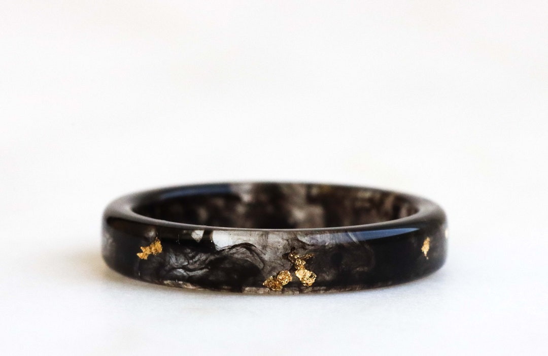 Thin Resin Ring - Black Ring With Gold/silver/copper Flakes ...