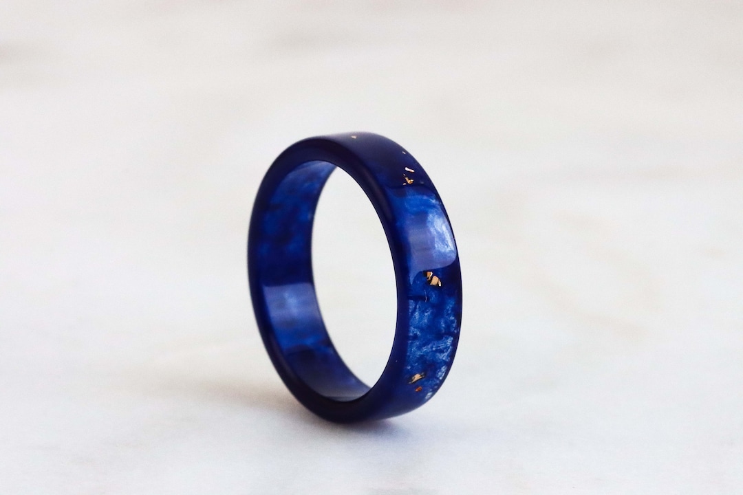 Blue Resin Ring With Gold Flakes - Etsy