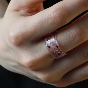 Pink Resin Ring With Pressed Flowers and Gold/silver/copper Flakes ...