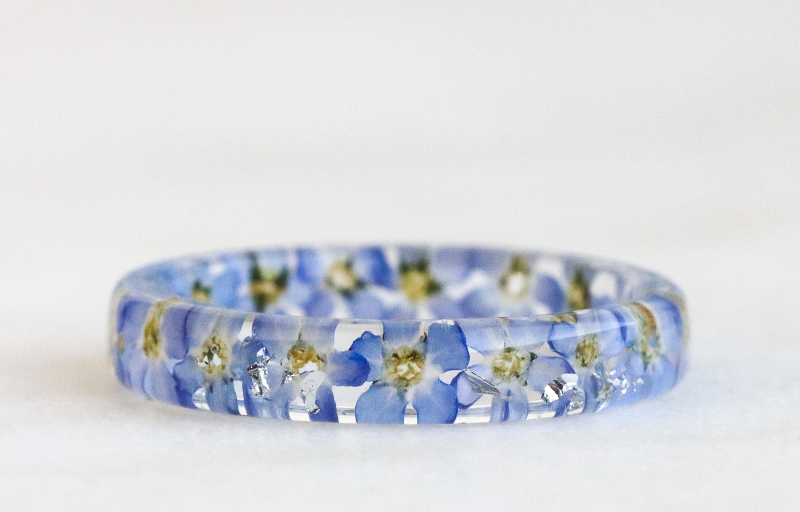 Nature Inspired Clear Resin Ring Band With Pressed Light Blue - Etsy