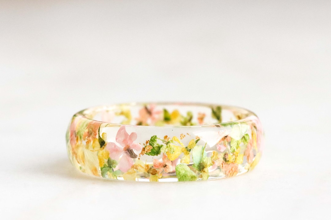 Resin Ring: Pressed Queen Anne's Lace Flowers, Silver Gold Copper ...